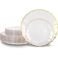 50pcs Translucent‌ White Plastic Plates with Gold Rim, Fancy Lace-Edged ...
