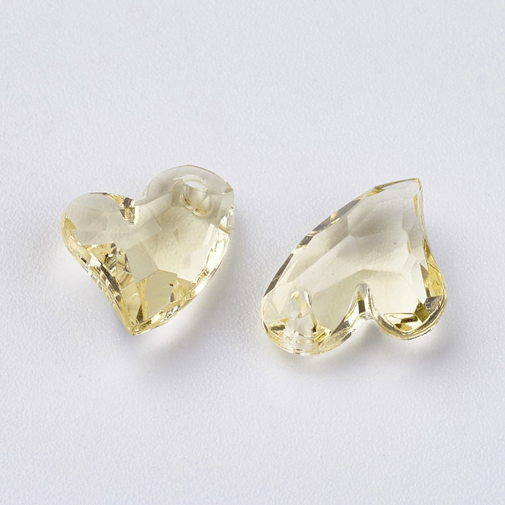 50pcs Transparent Acrylic Faceted Heart Champagne Yellow 11x9x4mm Hole ...