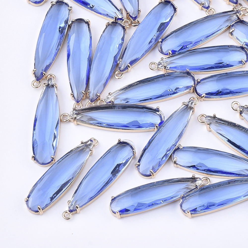 50pcs Transparent Glass Pendants with Brass Findings Faceted Teardrop ...