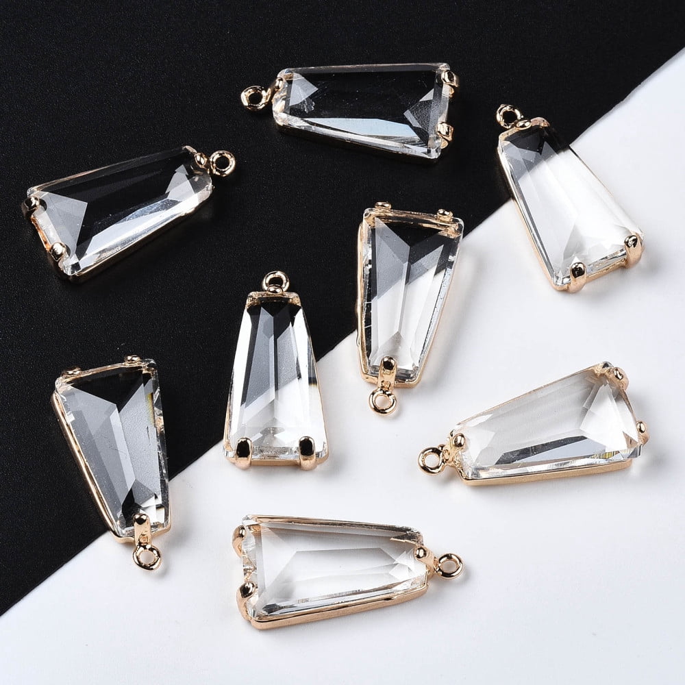 50pcs Transparent Glass Pendants with Brass Findings Long-Lasting ...