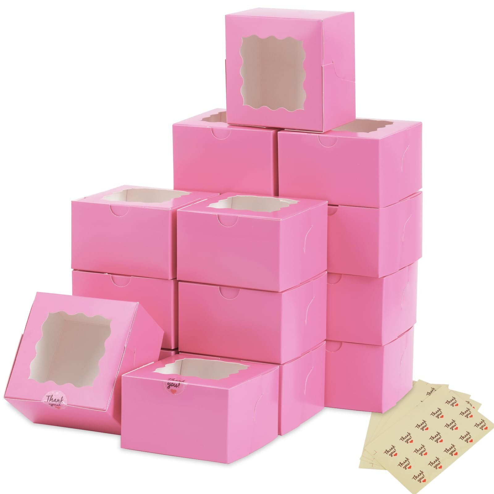 50pcs Transparent Muffin Boxes with 60 Stickers, Cupcake Packaging ...