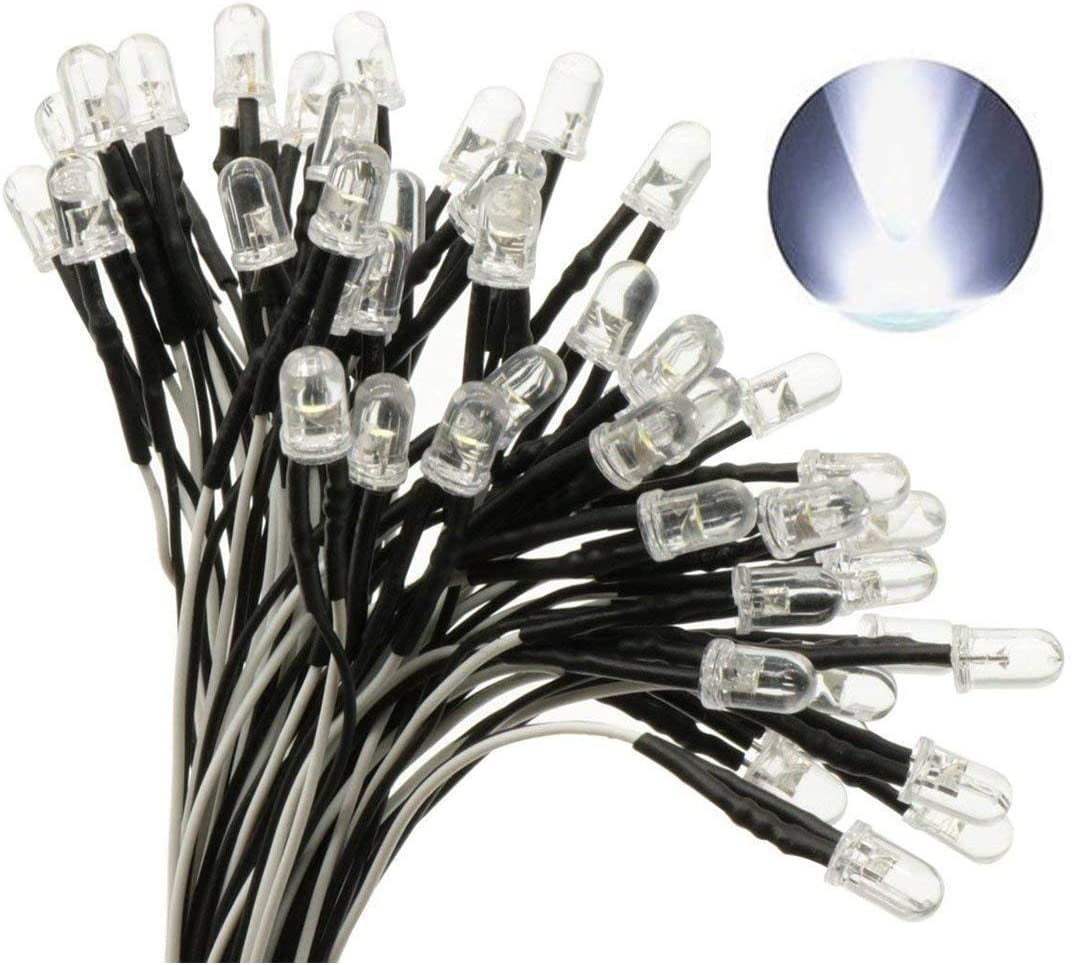 Walmart 50pcs Ultra Bright 12v Pre Wired LED Diodes Light-White, 5mm ...