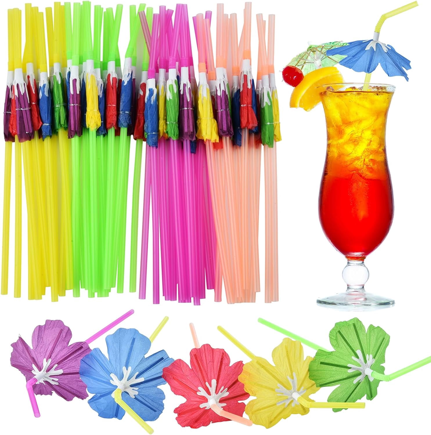 50pcs Umbrella Straws,Cocktail Drink Umbrellas Fancy Flower Bar Straws ...