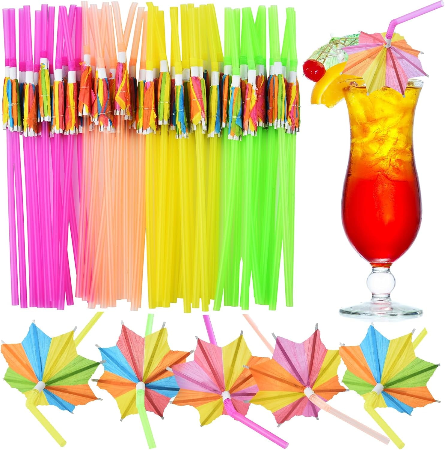 50pcs Umbrella Straws,Cocktail Drink Umbrellas Fancy Flower Bar Straws ...