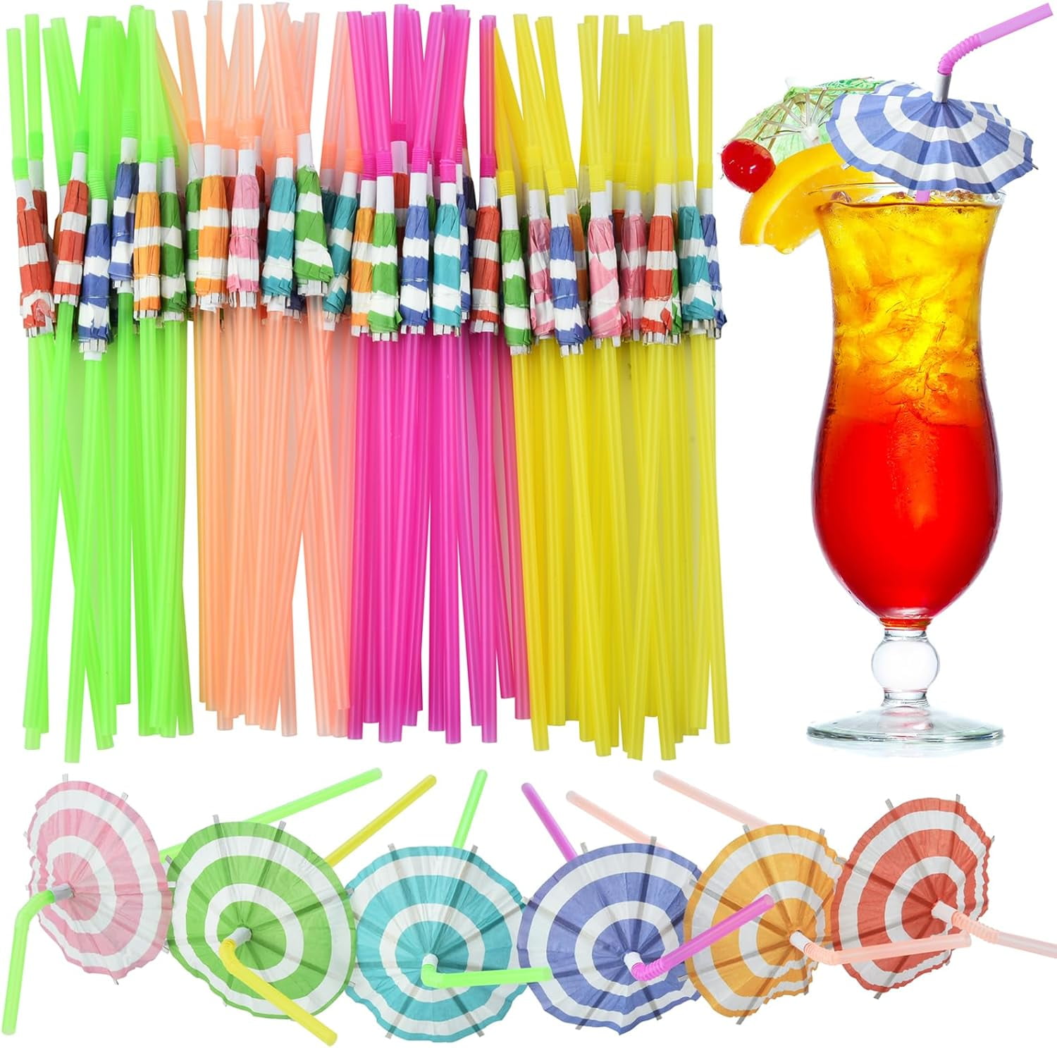 50pcs Umbrella Straws, Long Cocktail Drink Umbrellas Fancy Flower Bar ...