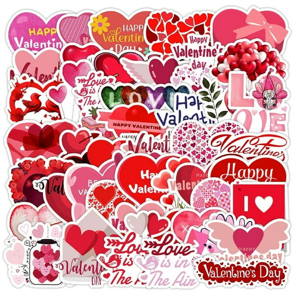 50pcs Valentine's Day Stickers Cute Notebook Decoration Sticker Heart ...