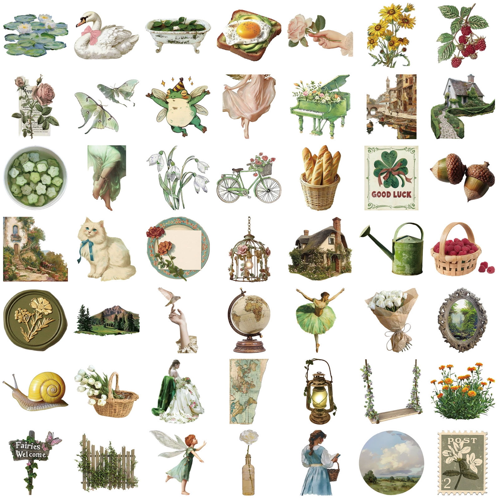 50pcs Vintage Style Decorative Stickers Set for Journaling Scrapbooking ...