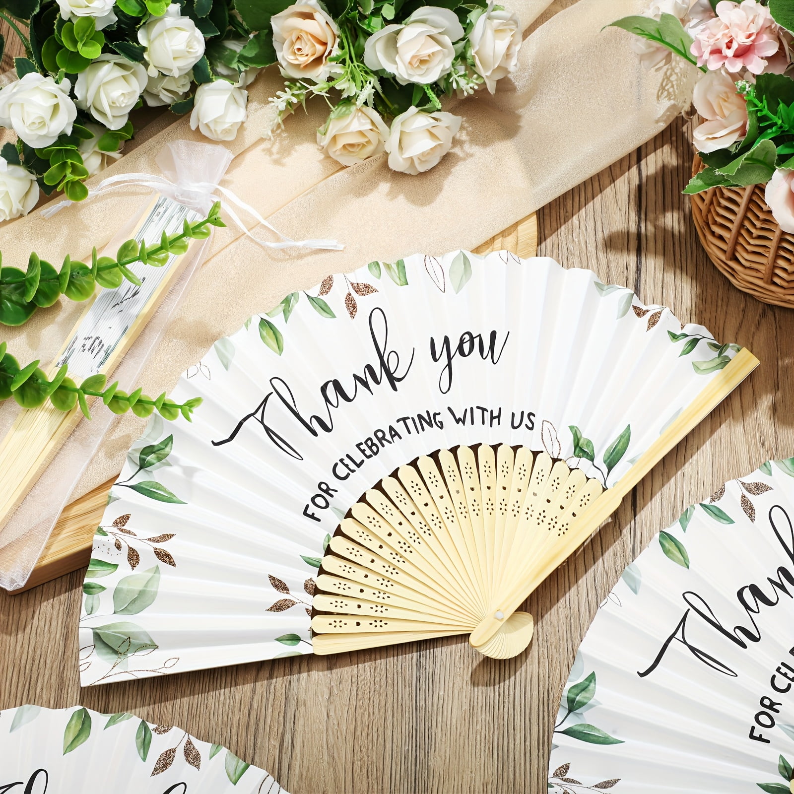 50pcs Wedding Foldable Hand Fans Wedding Handheld Paper Fans with ...