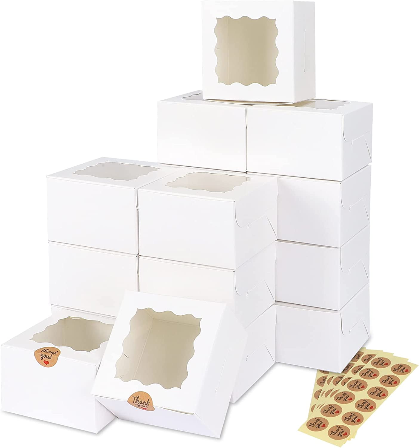 50pcs White Cookie Boxes with Window, 4x4x2.5 Inches Bakery Boxes with ...