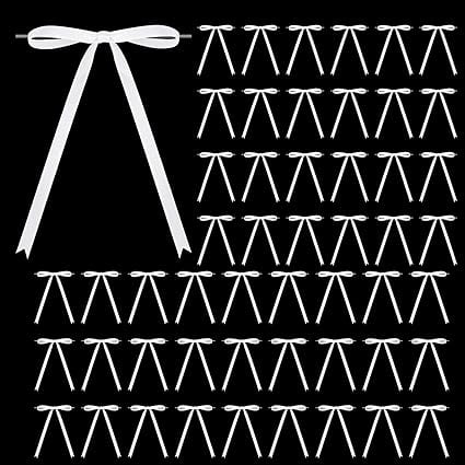 50pcs White Satin Ribbon Bows with Twist Ties – Reusable Gift Wrapping ...
