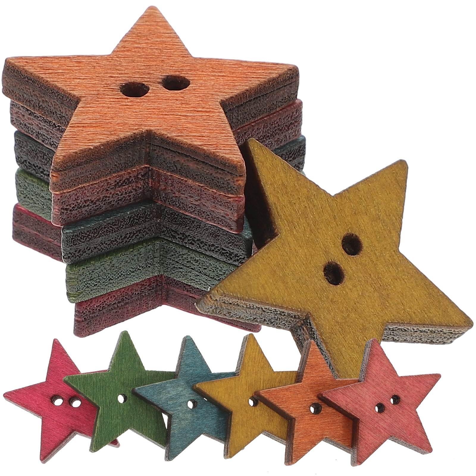 50pcs Wood Five-pointed Star Shaped Buttons Two Holes Wooden Handcraft ...