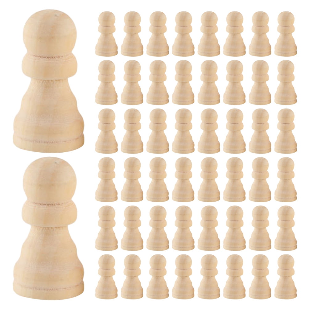 50pcs Wooden Chess Pieces Decors Wooden Unfinished Craft Chess Pieces ...