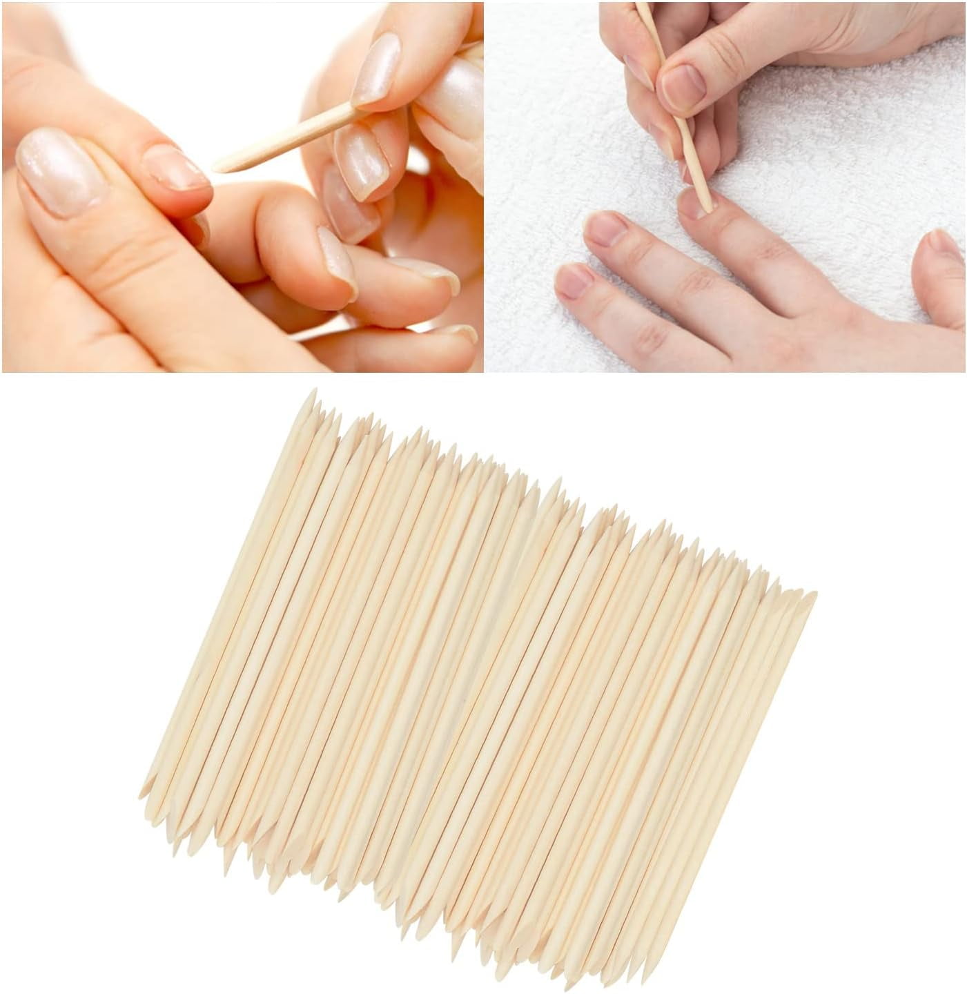 50pcs Wooden Cuticle Pushers Orange Wood Sticks,Double Heads Multi ...