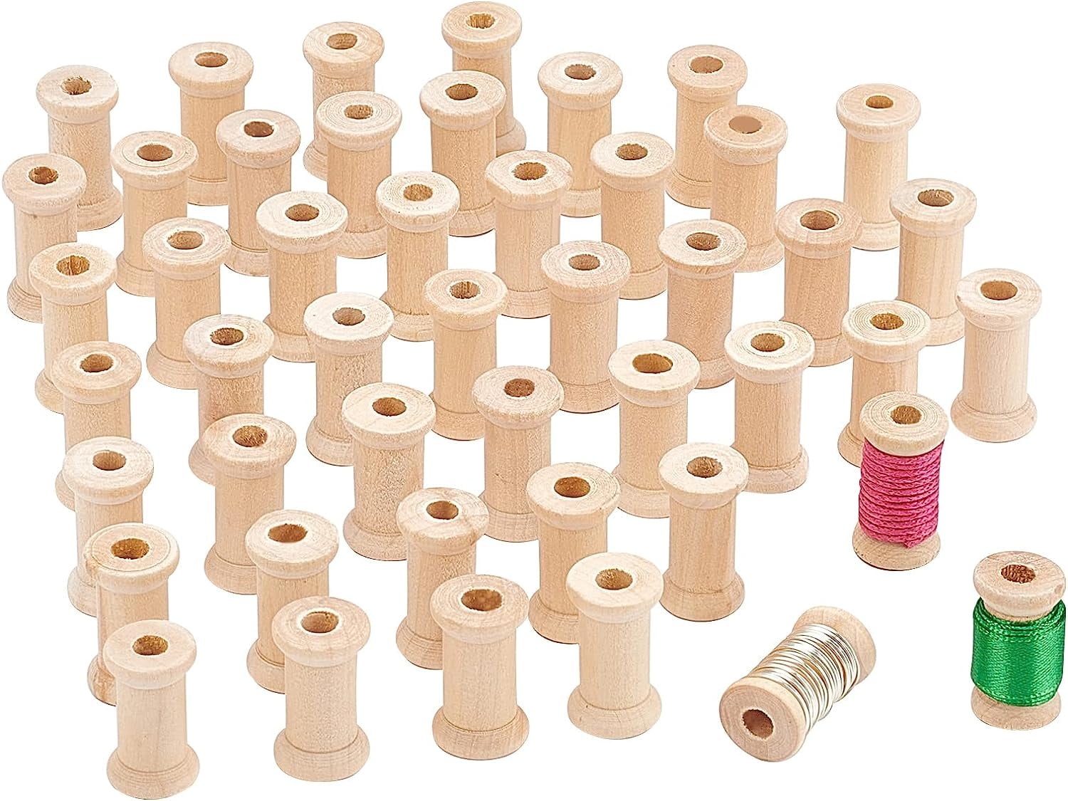 50pcs Wooden Spools Empty Bobbins Wood Sewing Embroidery Thread Spool ...