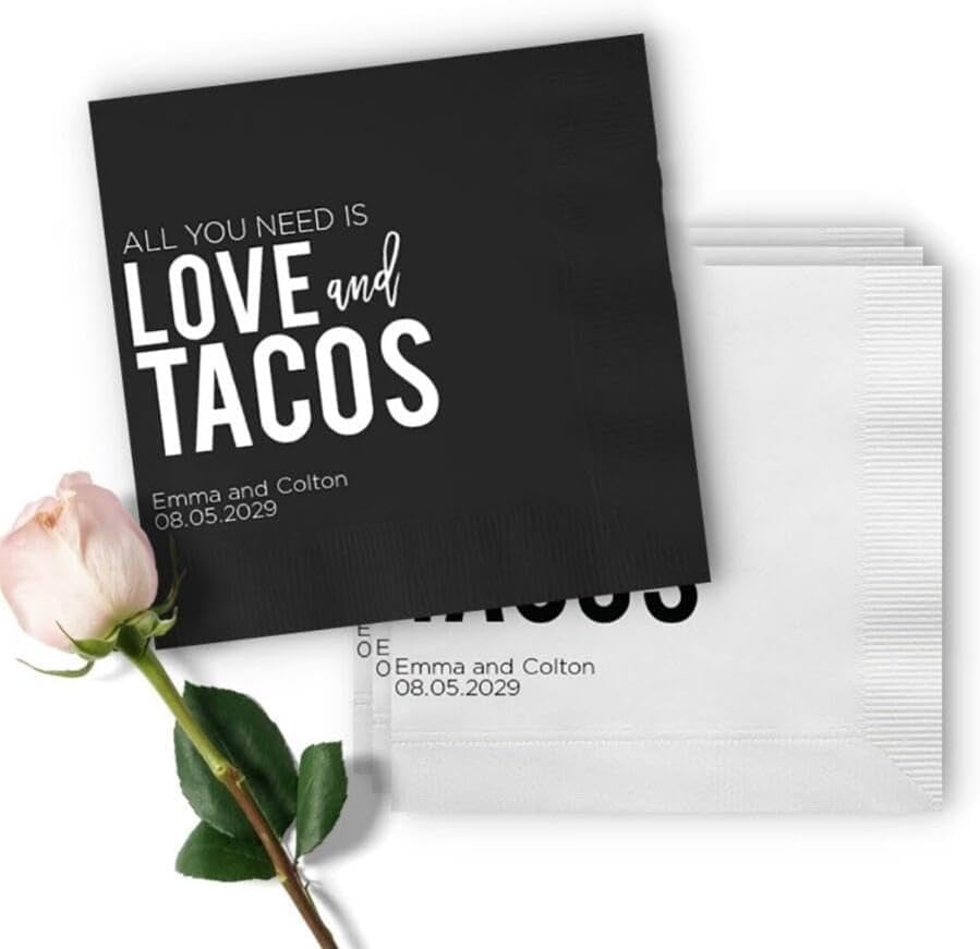 50pcs All You Need is Love and Tacos Personalized Wedding Napkin - Taco ...