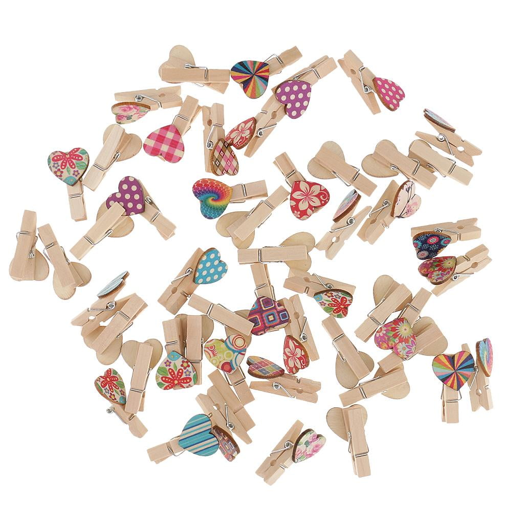50pcs little heart-Shaped Wooden Clothespin Craft Clips Wooden Letters ...