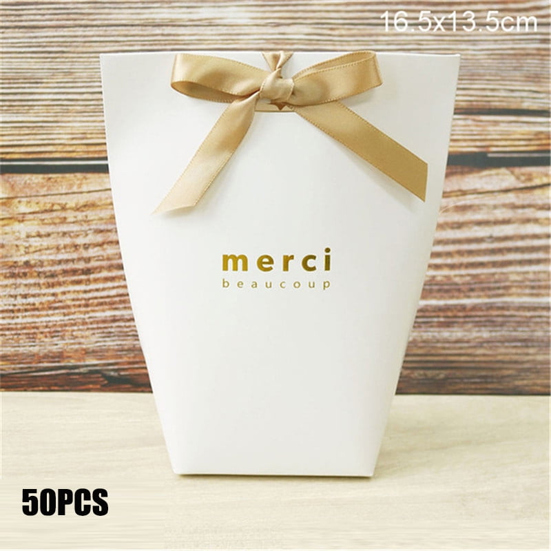 50pcs/lot Black White Bronzing French Merci Paper Candy Bag Thank You ...
