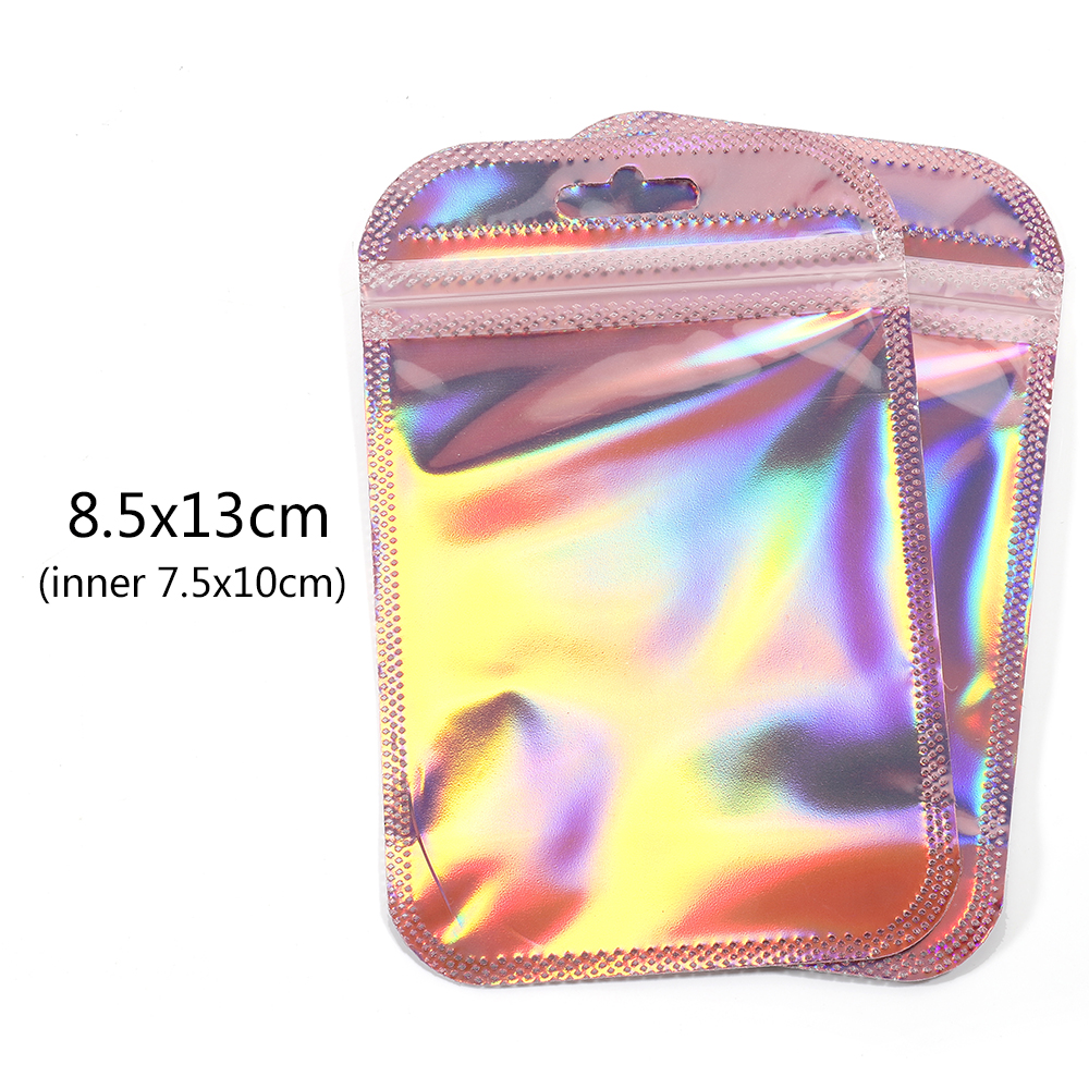 50pcs/lot Pink Laser Ziplock Bags Reusable Plastic Transparent Bags for ...
