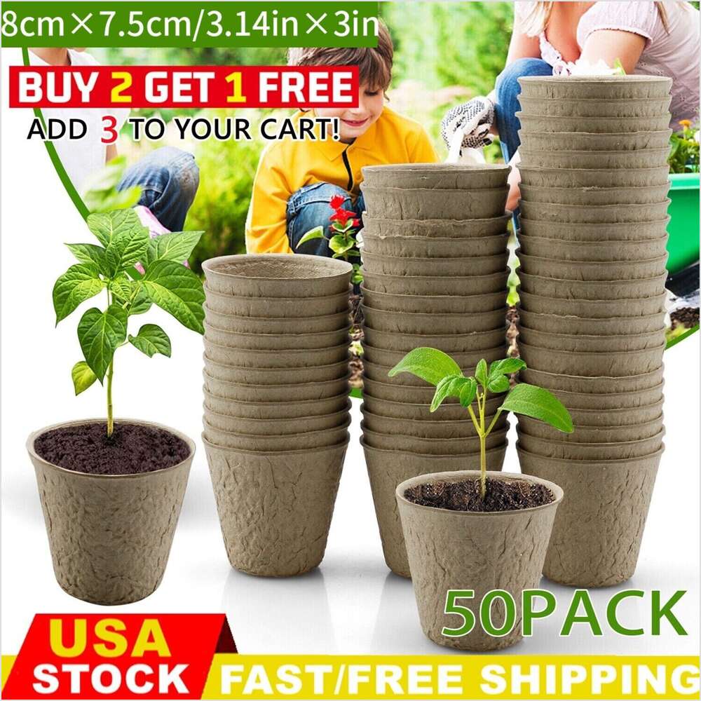 50pcss 3.14" Peat Pots Biodegradablee Plant Paper Pulp Pot Seed ...