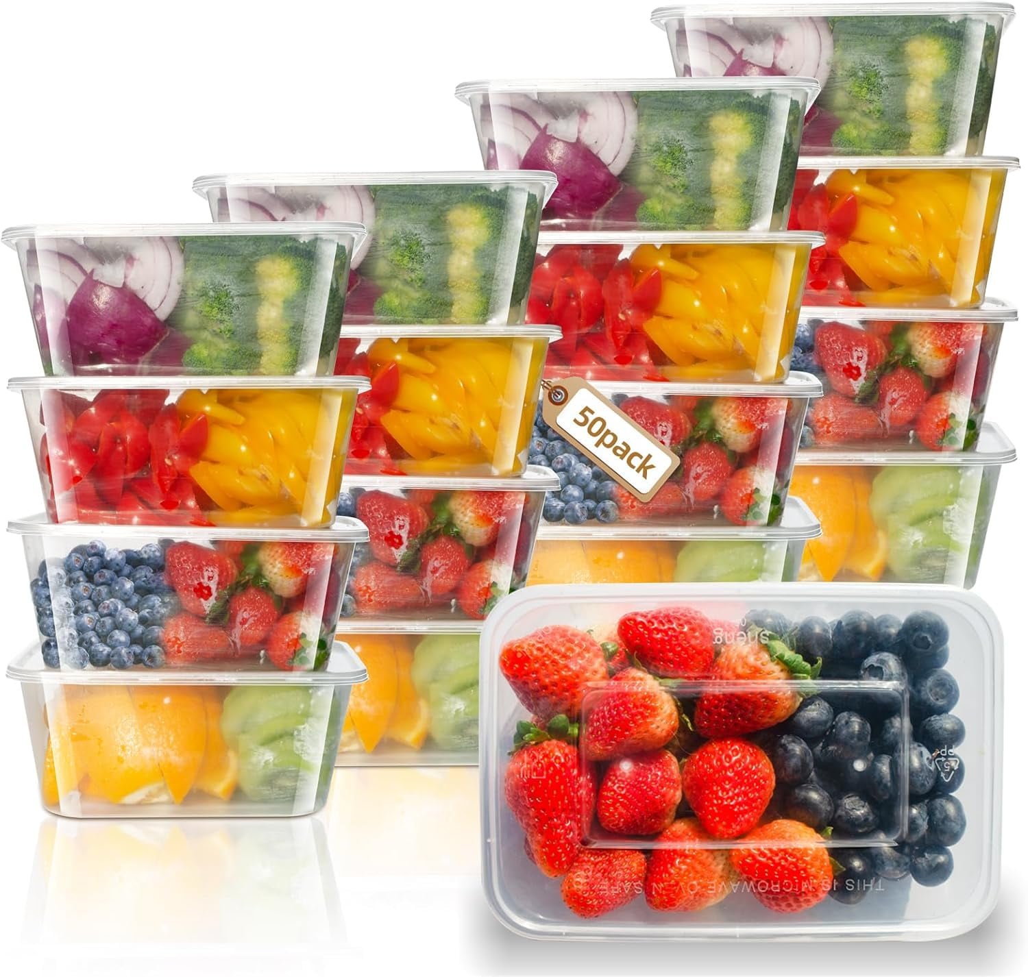 50pk 24oz 750ml meal prep container microwave safe, 24 oz plastic deli ...