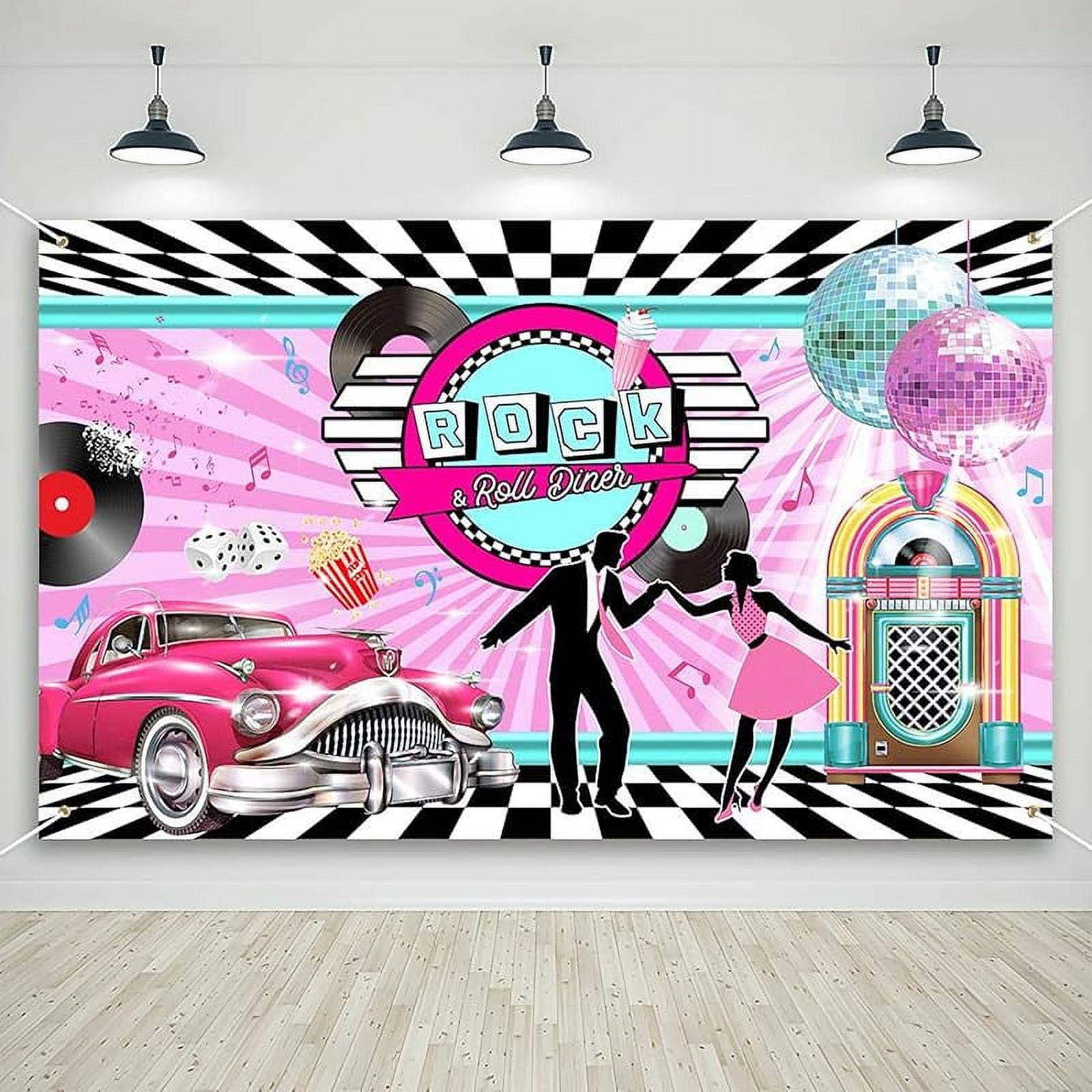 50s Birthday Party Banner Back to 50's Rock and Roll Banner Backdrop ...