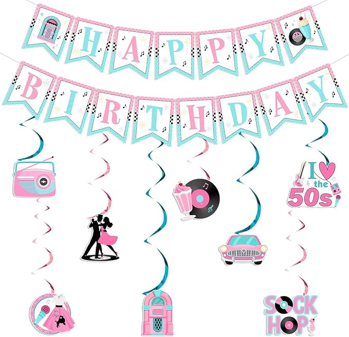 50s Birthday Party Decorations, Sock Hop Party Decorations Banner ...