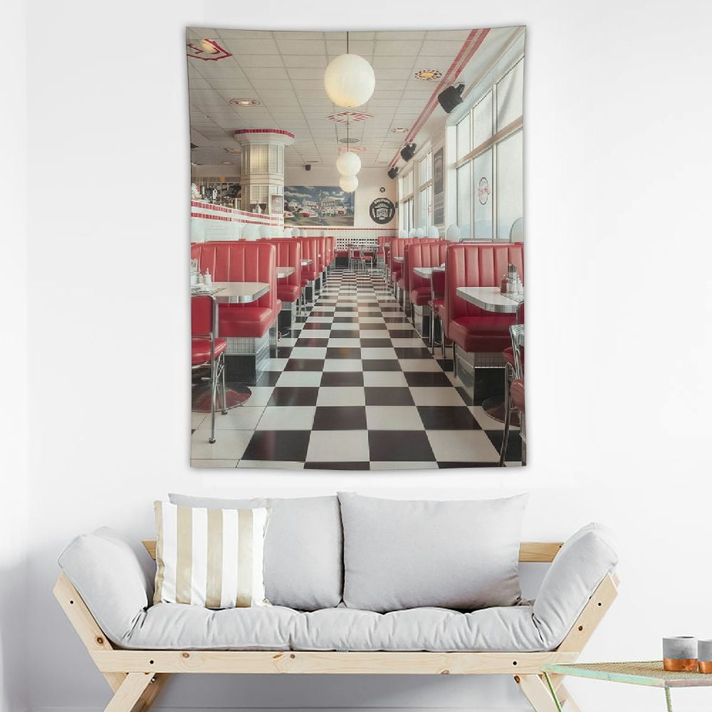 50s Diner Restaurant Tapestry Wall Hanging Classic American Fast Food ...