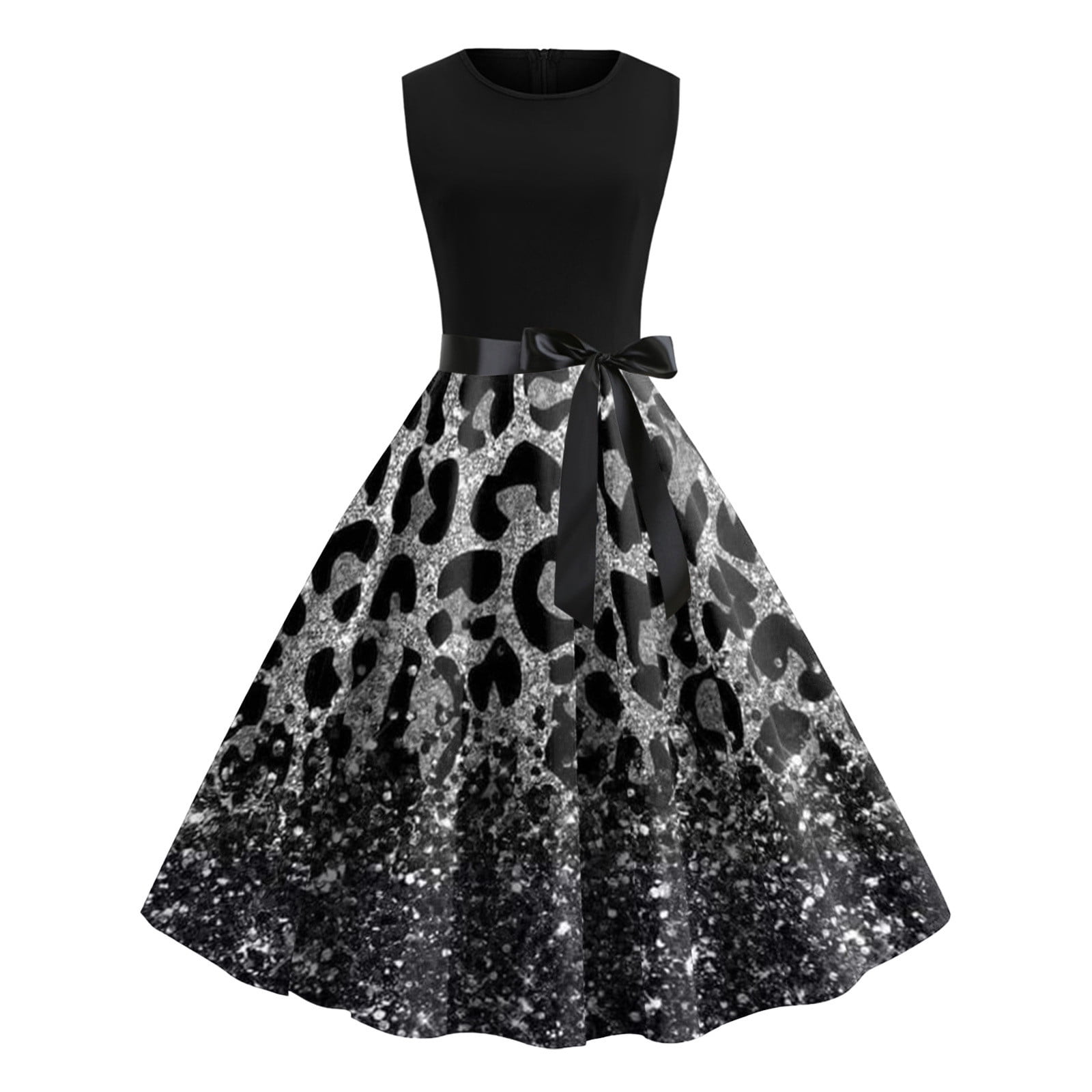 50s Dresses for Women Vintage Leopar Gradient Sleeveless Rockabilly ...