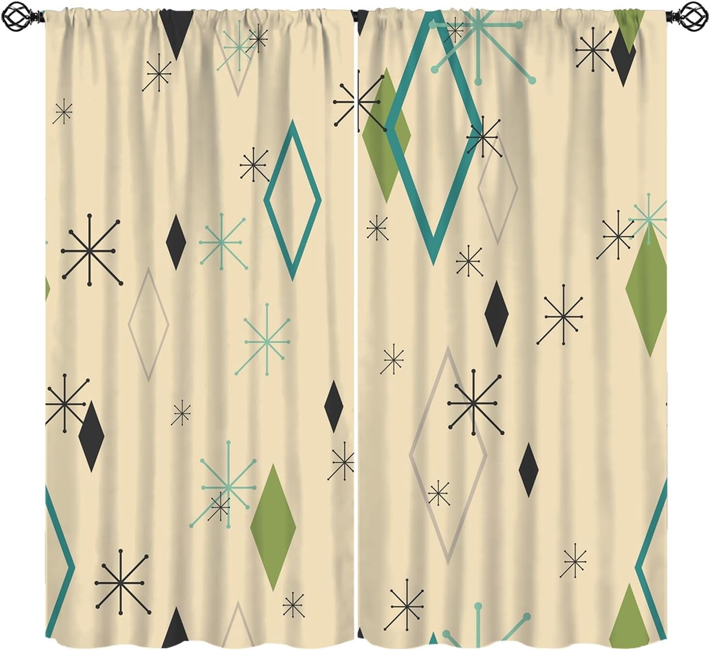 50s Retro Curtains, Atomic Mid Century Modern Space Background Window ...