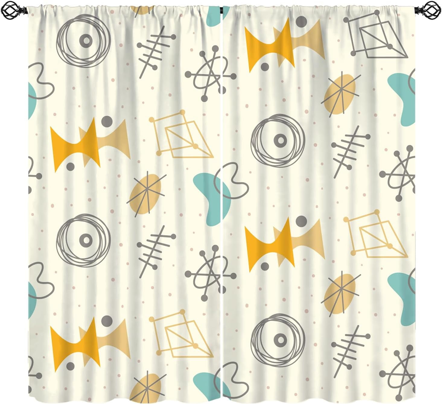 50s Retro Curtains, Mid Century Modern Atomic Science Beige Background ...