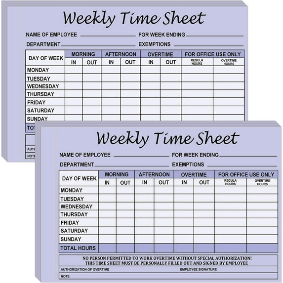 50set Employee Weekly Time Sheets Weekly Format 2 Part Carbonless 5.5 x ...