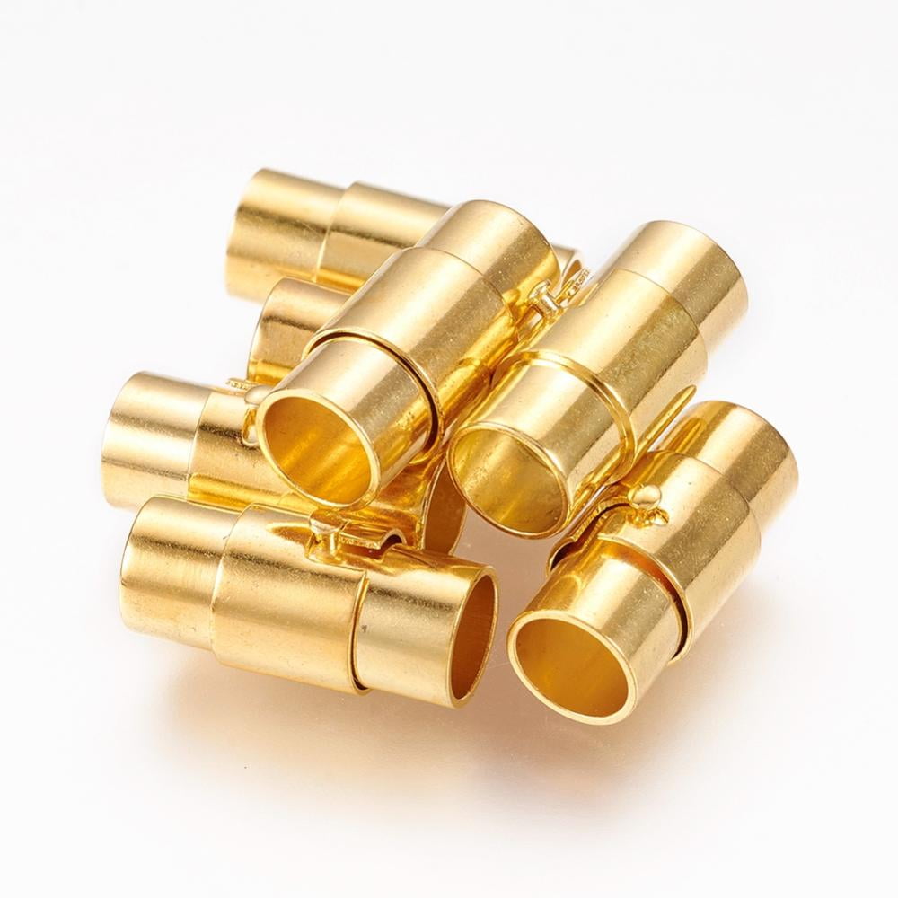 50sets Brass Locking Tube Clasps Column Golden 17x7~8mm Hole: 6mm ...