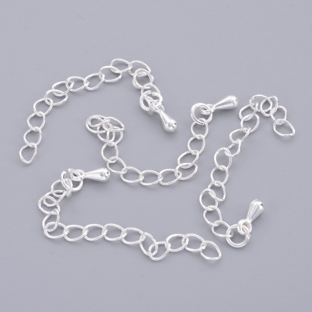 50strands Brass Chain Extender with Curb Chains and Drop Silver color ...