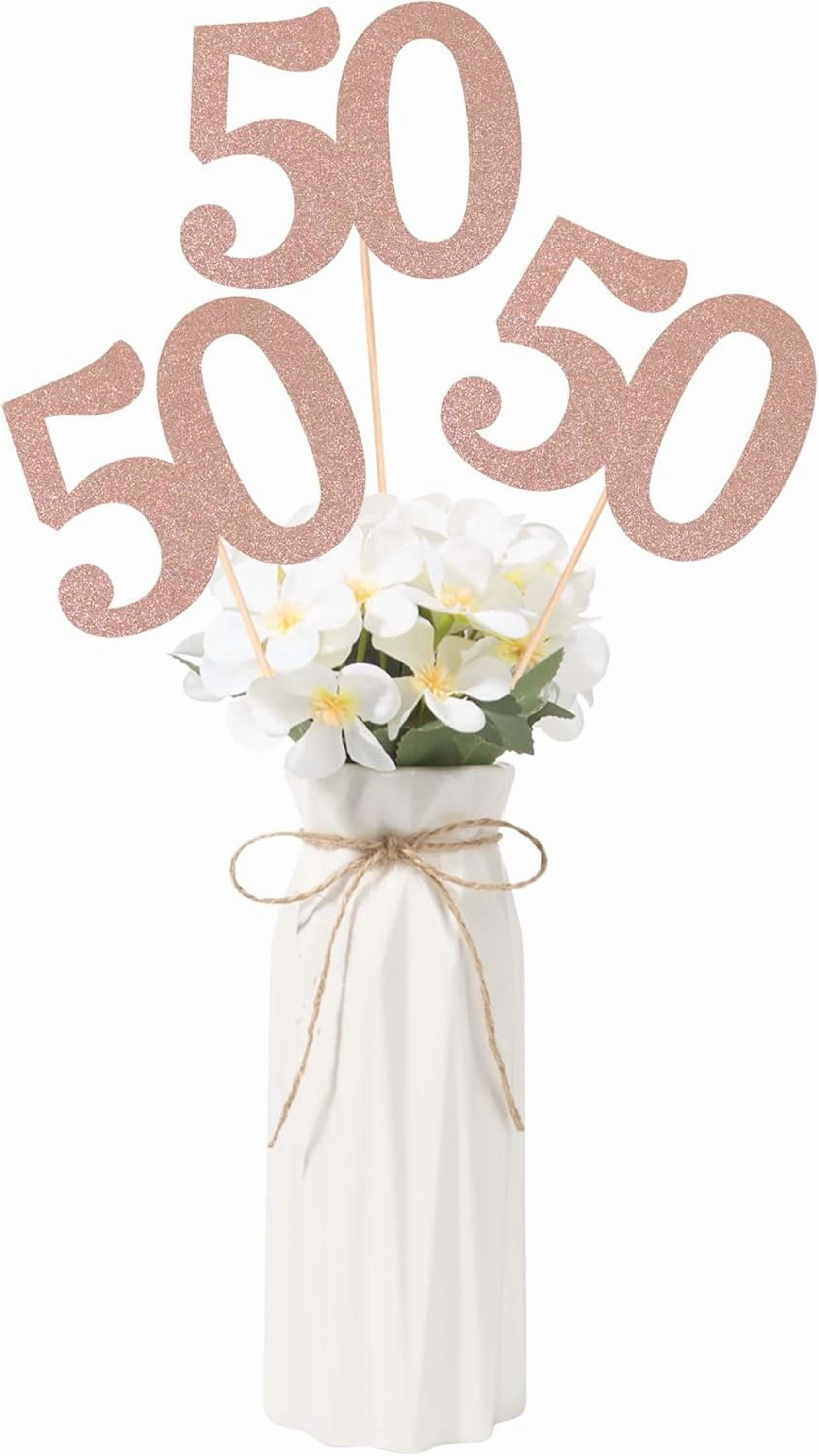 50th Anniversary Decorations NO 50, 10 Pack Double-Sided Rose Gold Glitter 50th Birthday ...