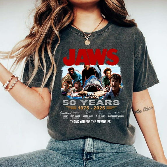 50th Anniversary Jaws Shirts, Classic Movie Signatures Thank You The ...