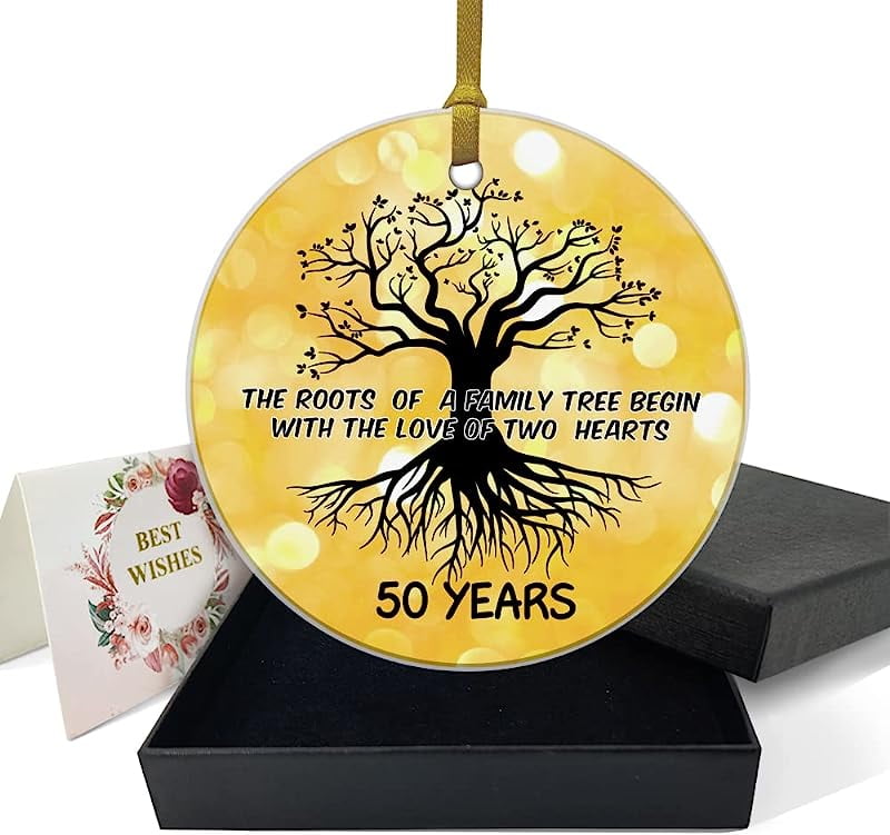 50th Anniversary Ornament , Family Tree Design Ceramic Keepsake with ...