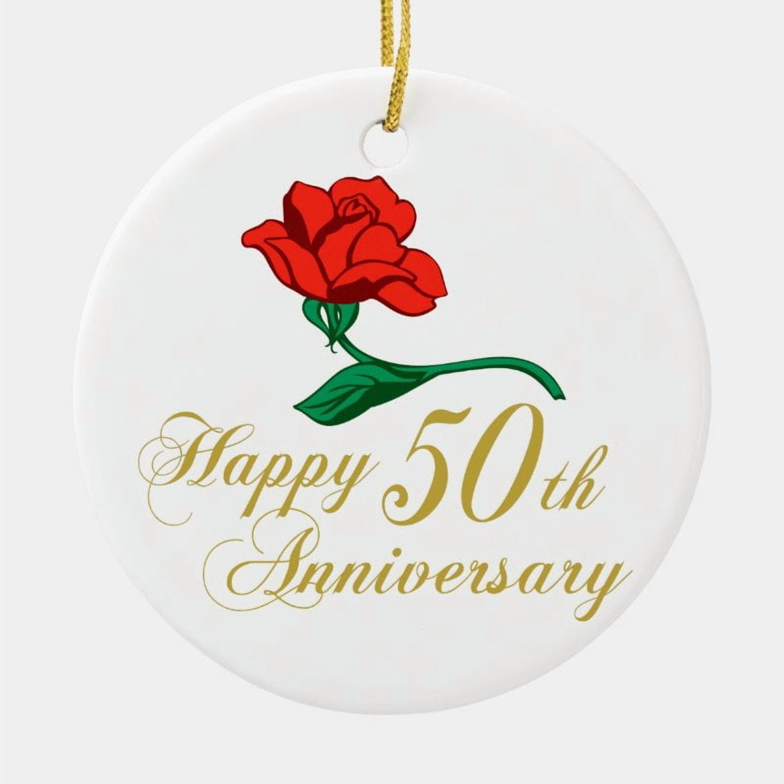 50th Anniversary Ornament , Red Rose and Gold Script Design, Romantic ...