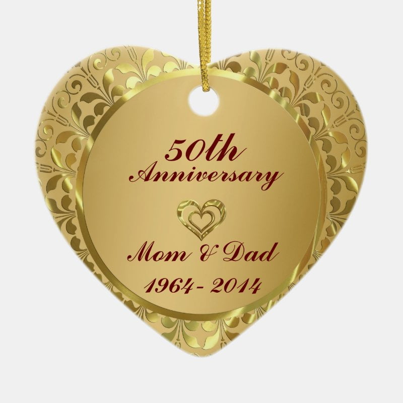 50th Anniversary Ornament for Parents with Gold Heart Design, Ceramic ...