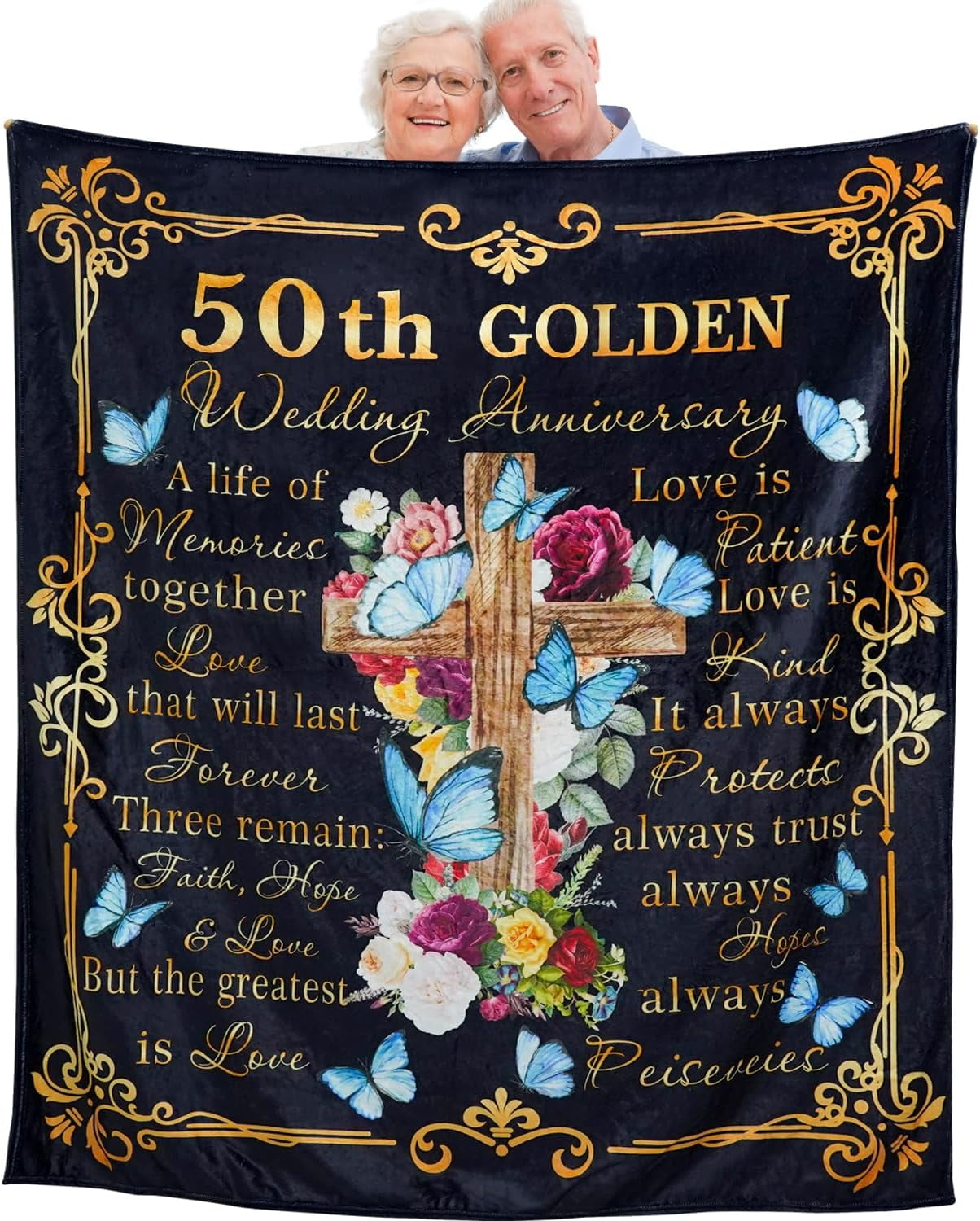 50th Anniversary Throw Blanket Gifts 50th Golden Wedding for Couple Parents Grandparents Friends ...