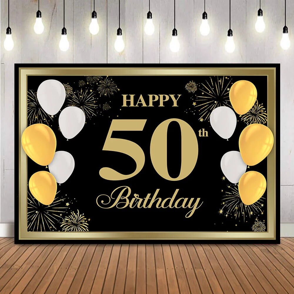 50th Birthday Backdrop Gold and Black Birthday Photo Background fifty ...