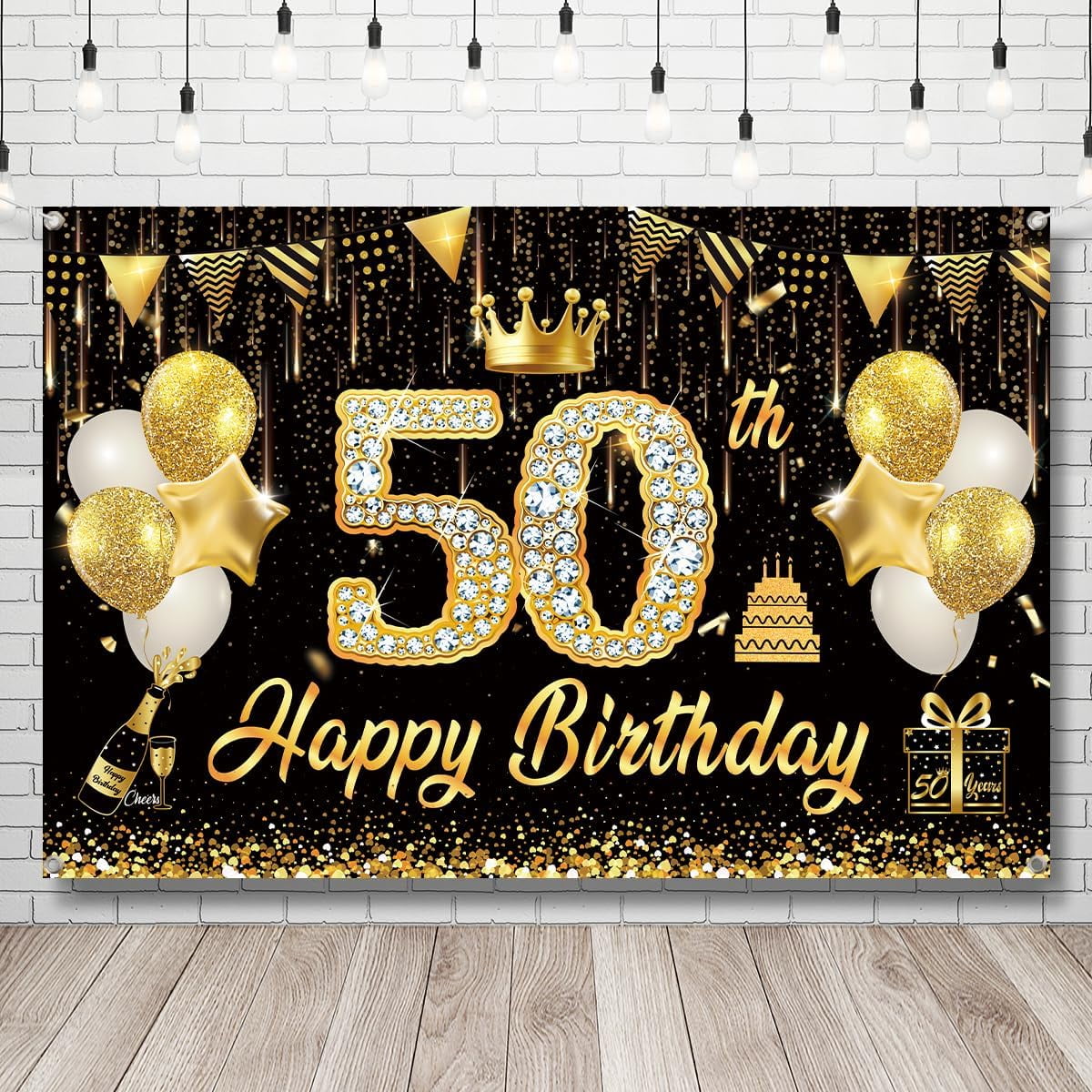 50th Birthday Backdrop,Happy 50th Birthday Decorations for Men Black ...