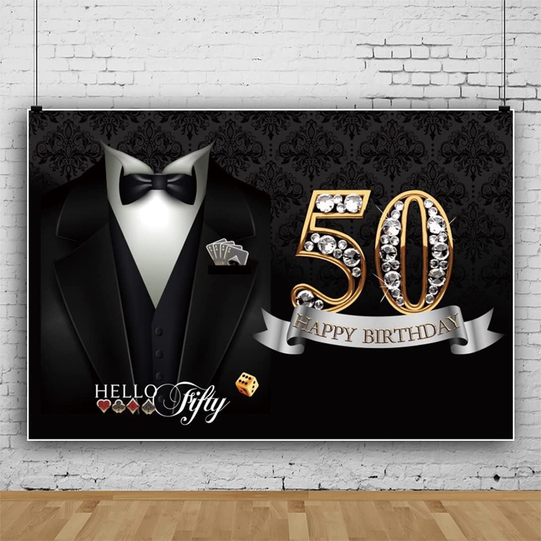 50th Birthday Backdrop for Man Gold and Black Fifty Years Old Happy ...