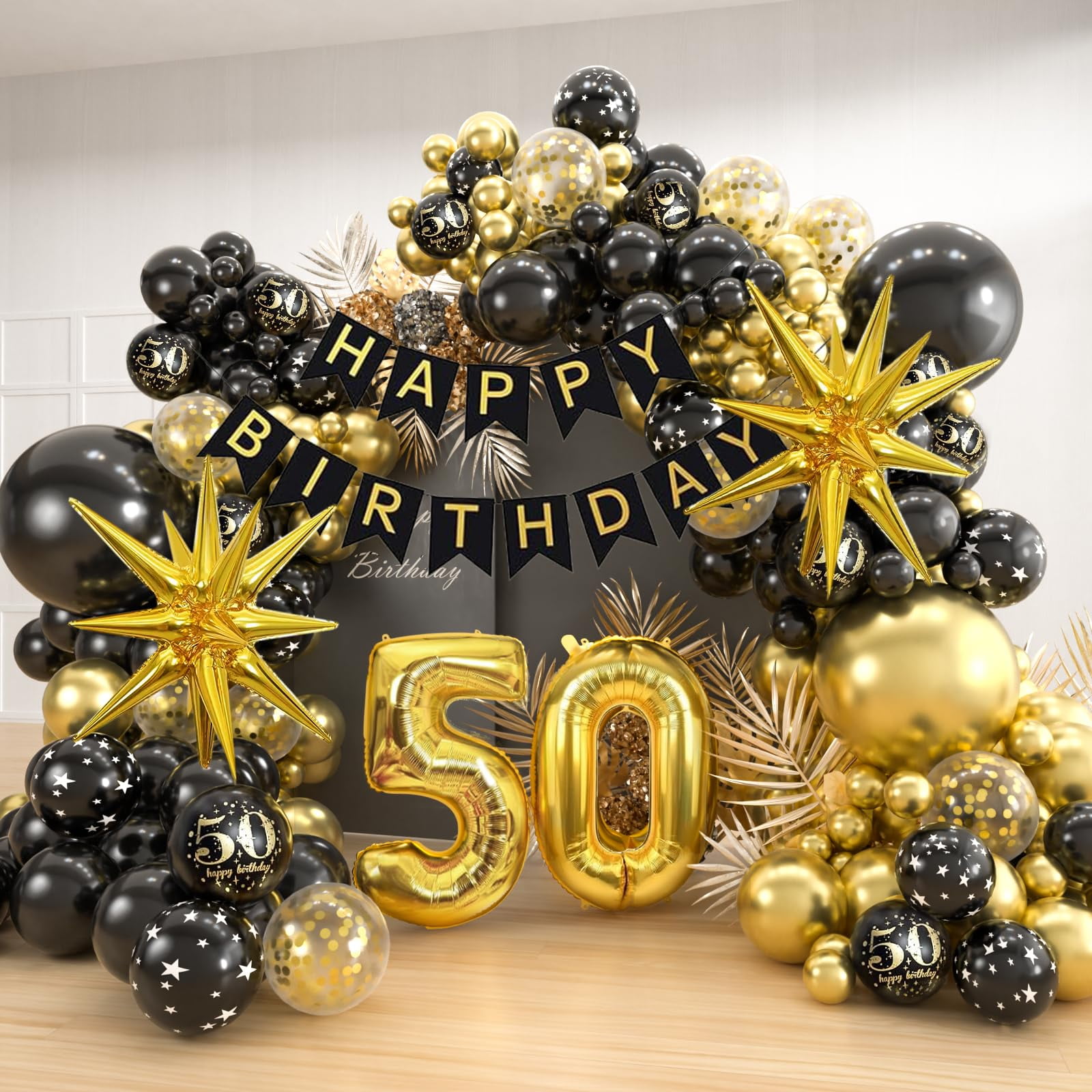 50th Birthday Balloon Garland Arch Kit, KKS1 152pcs Black Gold Balloons ...