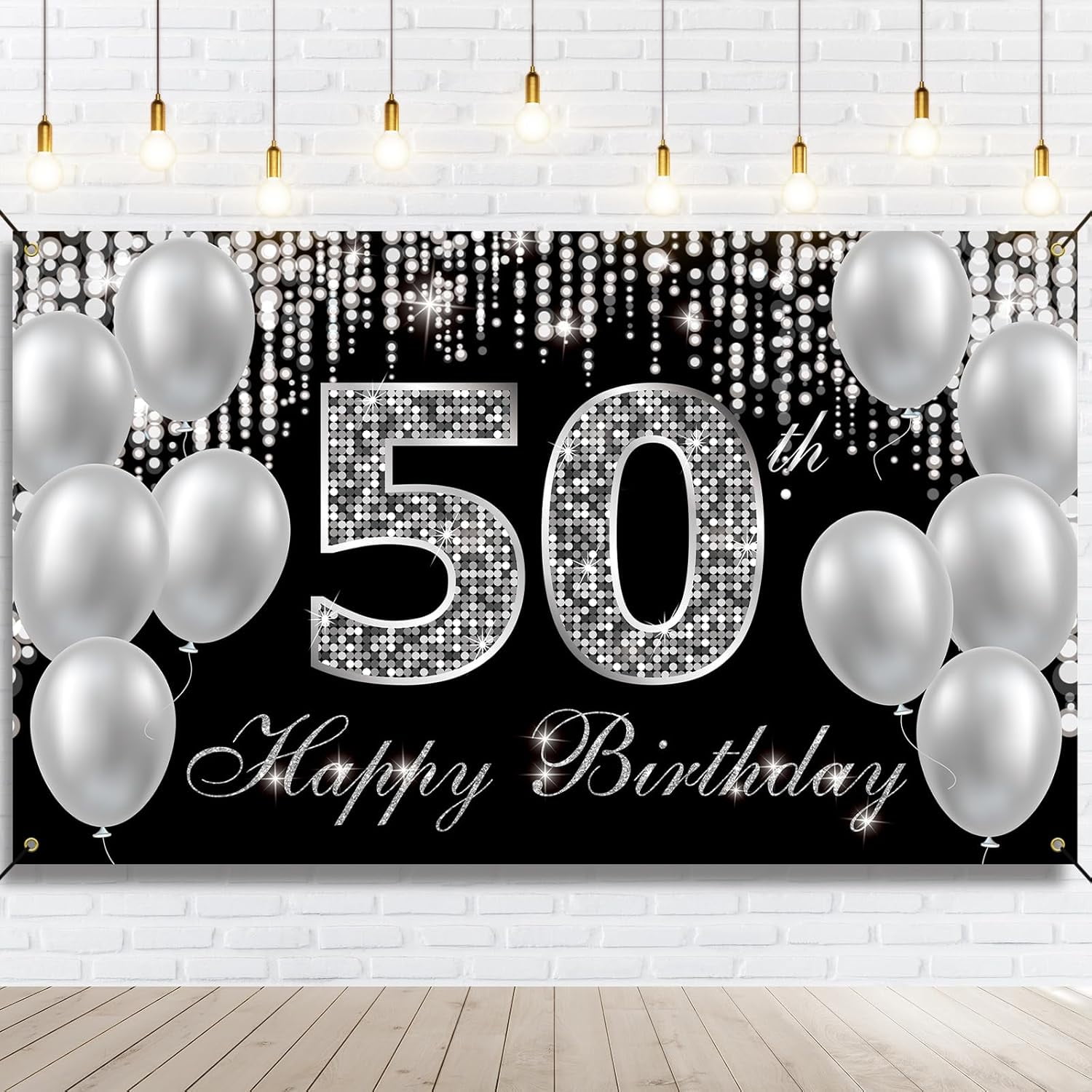 50th Birthday Banner Backdrop, Happy 50th Birthday Decorations for ...