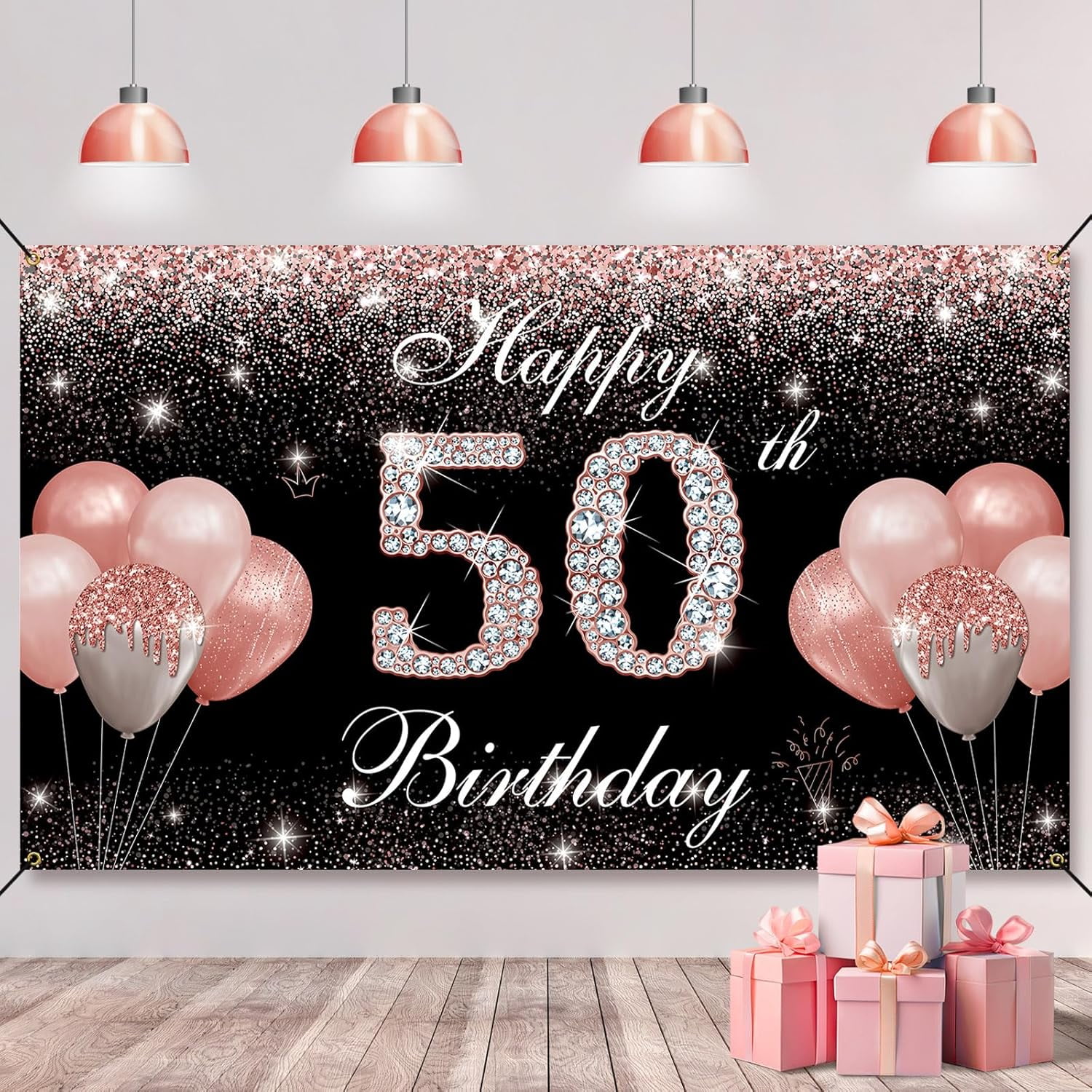 50th Birthday Banner Backdrop, Happy 50th Birthday Decorations for ...