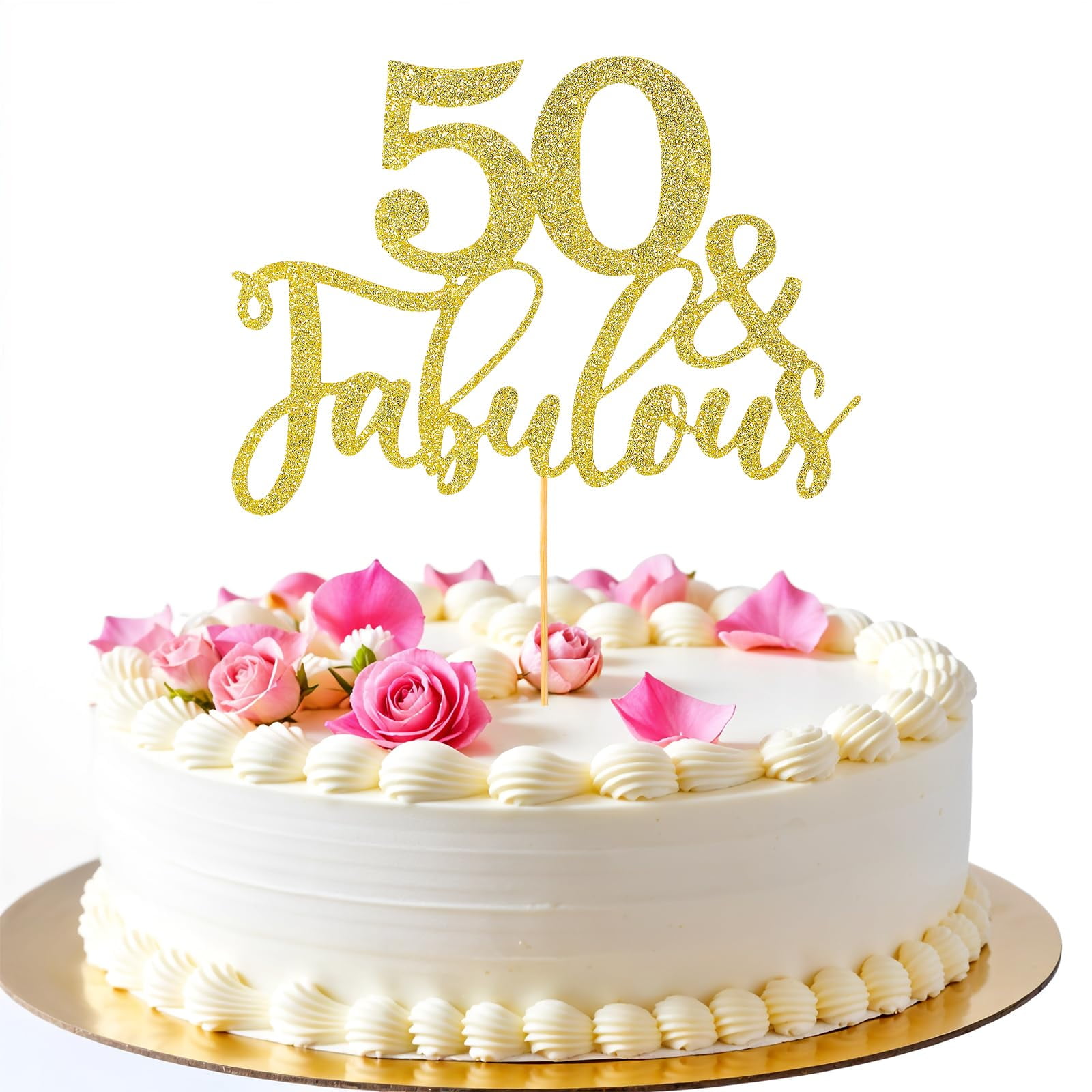 50th Birthday Cake FEV6 Topper Golden Glitter 50 & Fabulous Cake Topper Fifty and Fabulous Cake ...