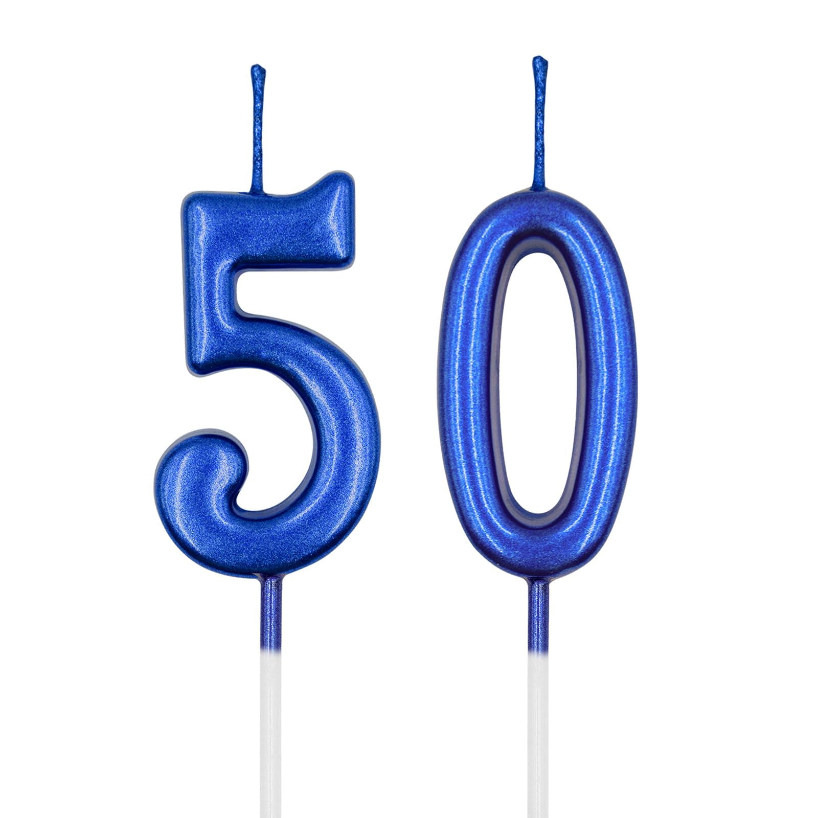 50th Birthday Candles, Blue Number 50 Candle for Cake, Happy Birthday ...