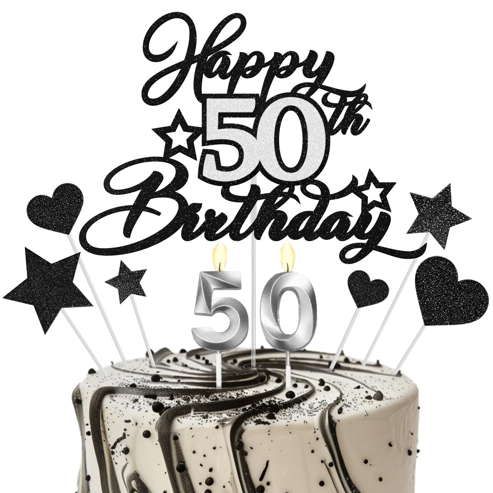 50th Birthday Candles, Silver Number 50 Candles for Birthday Cakes ...