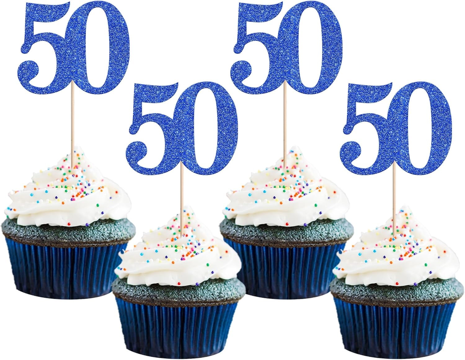 50th Birthday Cupcake Toppers 12 PCS, Blue Glitter Number 50 Cupcake ...
