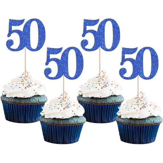 50th Birthday Cupcake Toppers 12 PCS, Blue Glitter Number 50 Cupcake ...